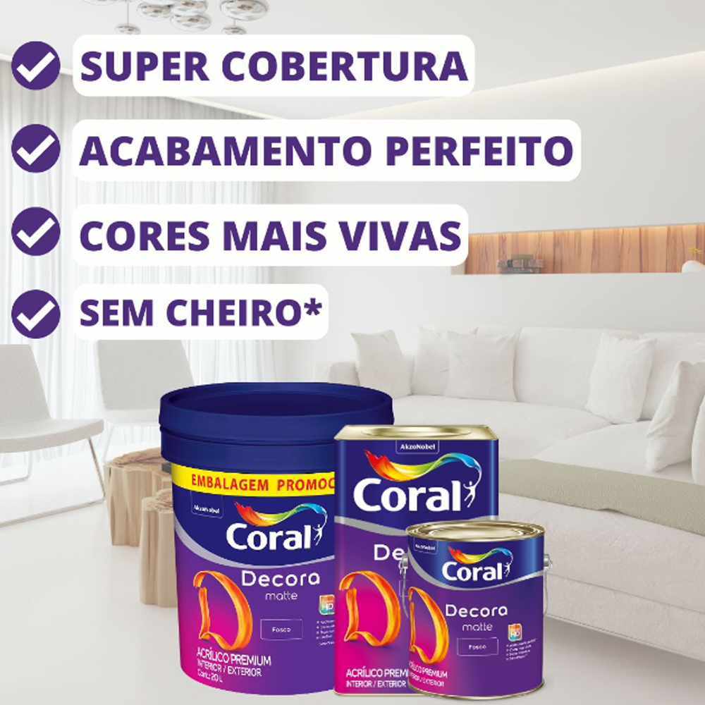 Tinta Coral Decora Matte Fosco Branco 20L - Acabamento Fosco e Lavável