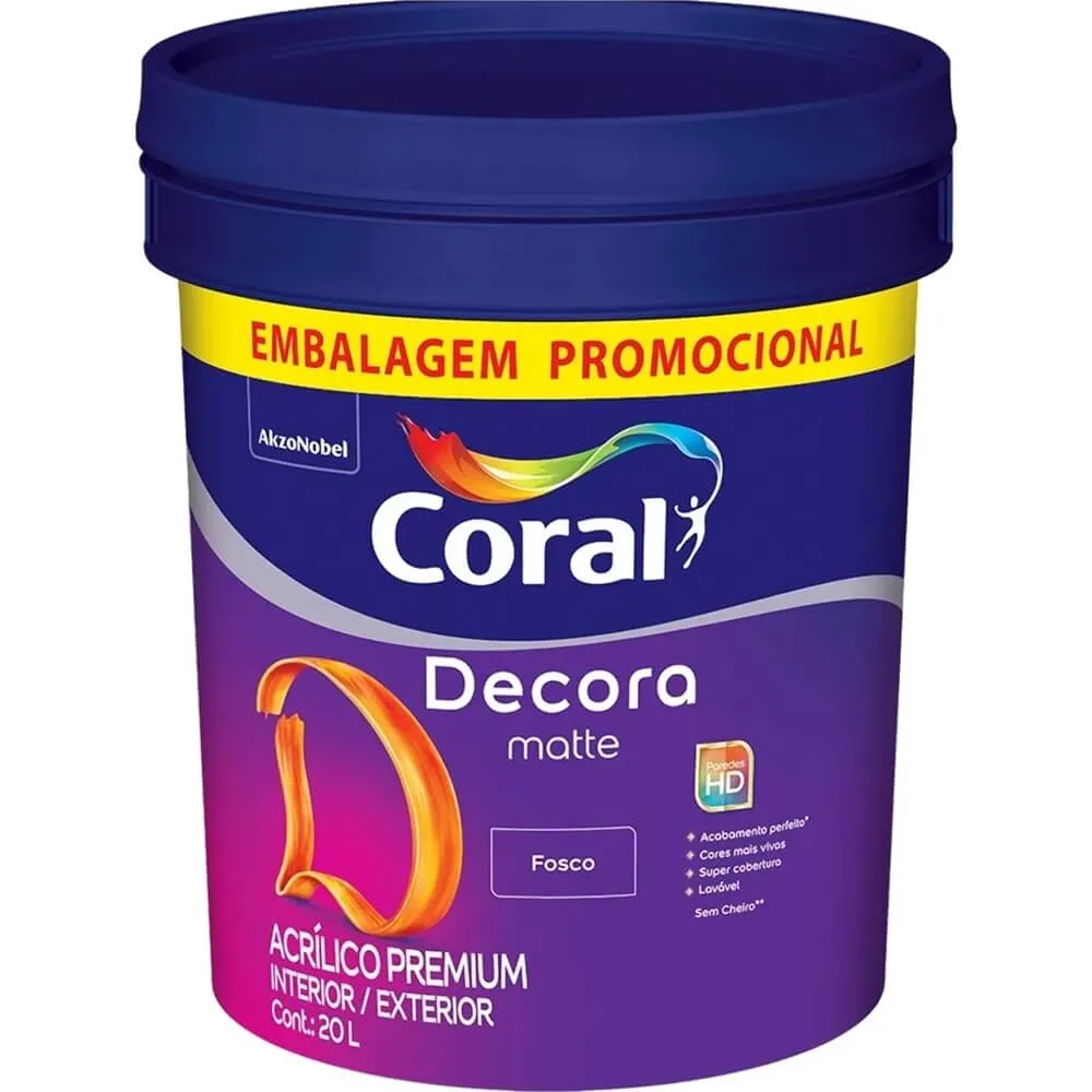 Tinta Coral Decora Matte Fosco Branco 20L - Acabamento Fosco e Lavável